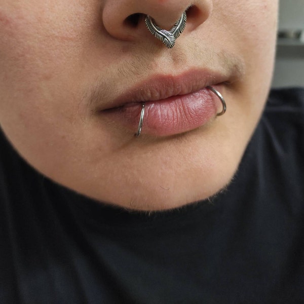 Feather Septum Ring Nose Ring Body Jewelry Sterling Silver Bohemian ...