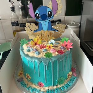 Personalised Stitch Cake Topper With Leafs and Surfboard - Etsy UK