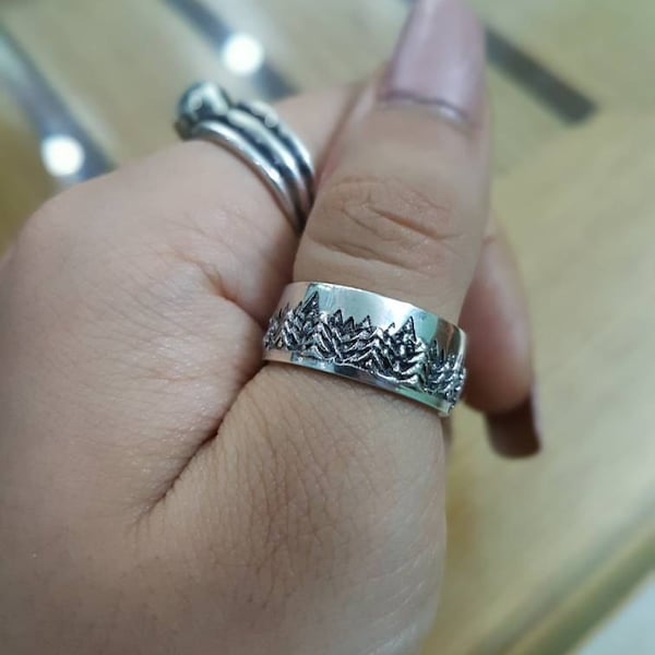 Sterling Silver Pine Tree Forest Ring, Nature Wedding Band - Etsy