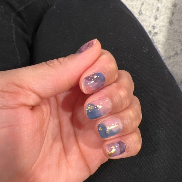 Midnight Marble Nail Wraps With Gold Flake Accents • Blue Watercolor ...
