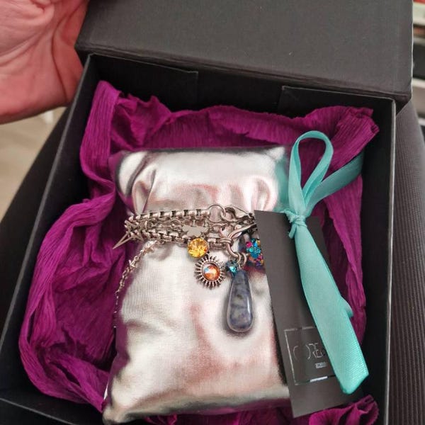 Silver Carabiner Necklace With Swarovski Crystals, Chunky Half Mesh ...