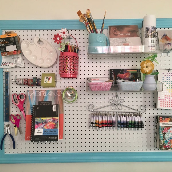 44" X 35" Beautiful Framed Pegboard | Peg Board Organizer | Craft Room ...