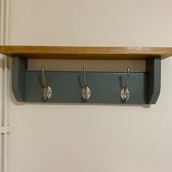 GREEN COAT RACK With Shelf (dark Wax, 10cm Deep), Shelf With Hooks ...