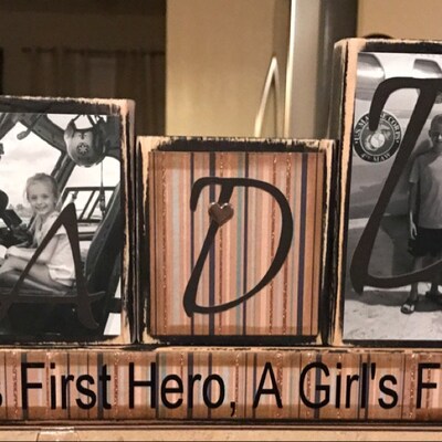 Daddy Photo Block, Customized Daddy Sign Word Blocks With Pictures, Dad ...