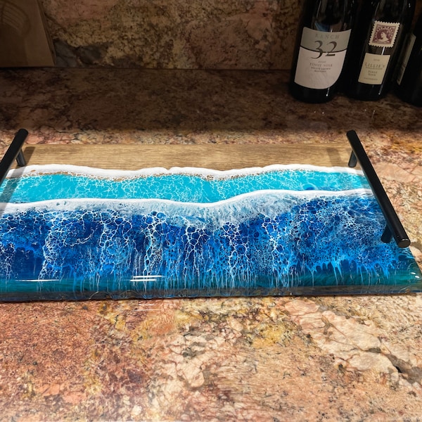 Ocean Wave Walnut Epoxy Charcuterie Board W/ Handles | Cheese Board ...