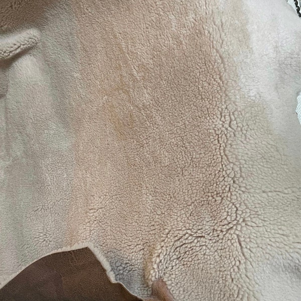 Natural Shearling Sheepskin Authentic Small Curl Leather, Beige ...
