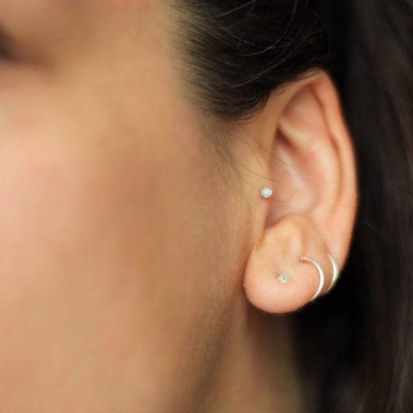 Opal Gold Hoops Cartilage Earrings - Dainty Silver Double Ear Hoops ...
