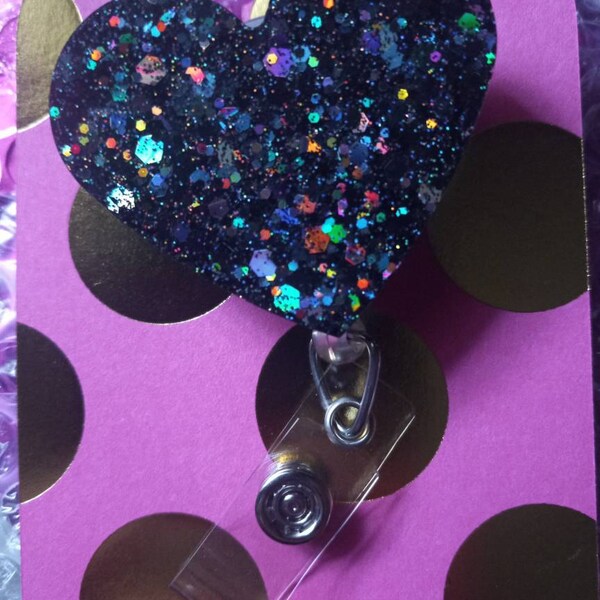 Customizable Glitter Resin Heart Badge Holder, Monogram Resin Heart ...
