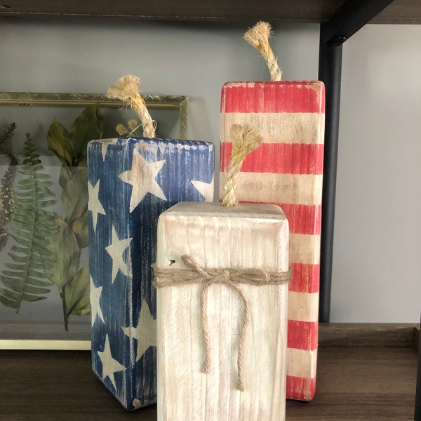 Wooden Rustic 4th of July Firecrackers, American Flag, Patriotic Wood ...