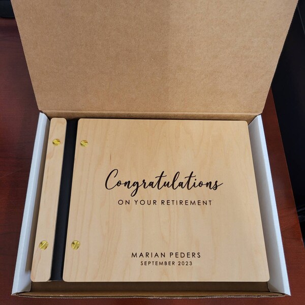 Personalized Retirement Book - Wooden Guest Book With Custom Engraved ...