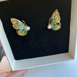 Handmade Creative Earring Multi-color Butterfly Earrings Pearl Wing ...