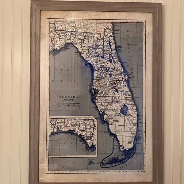 Florida - Map - State Map - Vintage - Blueprint - Print - Poster - Etsy