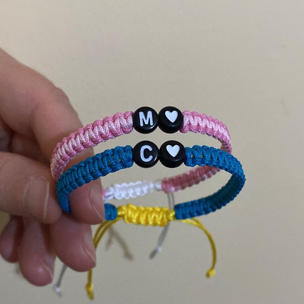 Couples Love Bracelets With Black Heart & Initial, Personalized ...