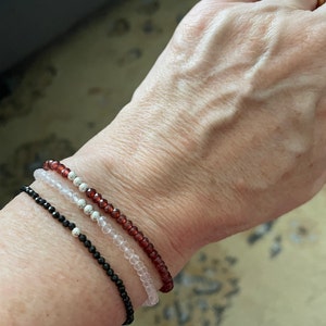 Black Spinel Stretch Bracelet, Ultra Delicate Faceted Tiny Beads ...