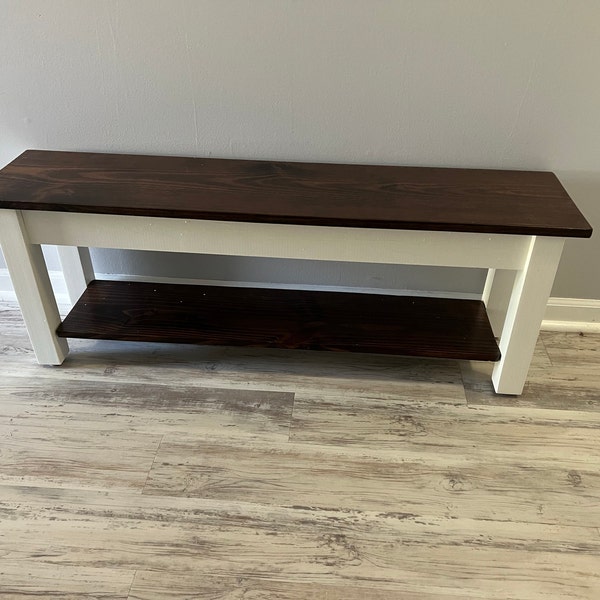 1776 Farmhouse Bench With Storage Shelf, Rustic Solid Wood Bench - Etsy