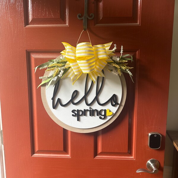 Hello Spring Door Hanger | Front Door Decor | Spring Door Sign | Spring ...
