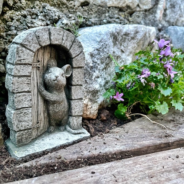 Mouse Door Stone Statue | Garden Outdoor Home Tree Animal Decoration ...