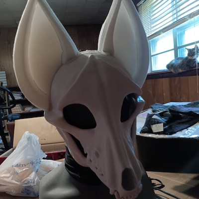 Toony Cat Feline Bone Skull Mask Movable Moving Hinge Jaw 3D Printed ...