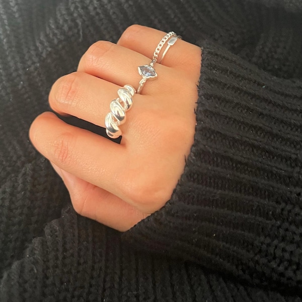 Authentic S925 Sterling Silver Ring ∙ Dark Blue Sapphire Zirconia ∙ ...