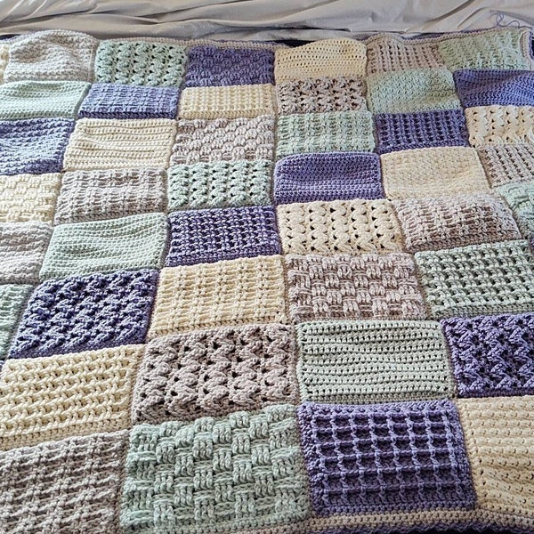 Square Sampler Crochet Blanket Pattern | Textured Throw, Cables ...