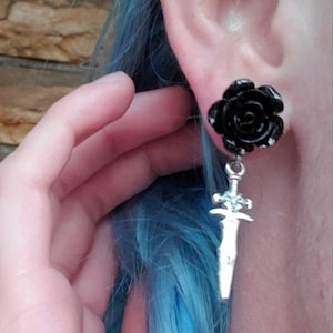 Black Rose Sword Plugs Gauges / 16g, 8g, 6g, 4g, 2g, 0g, 00g, 7/16, 1/2 ...