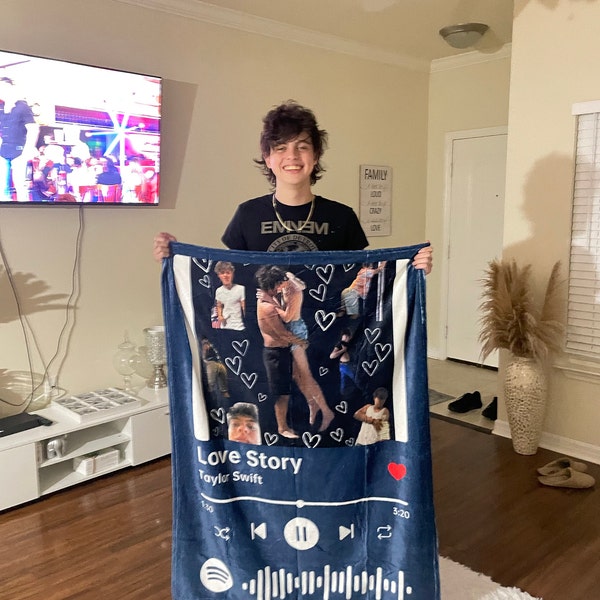 Custom Blanket Your Photo & Music Favorite Song, Personalized Photo ...