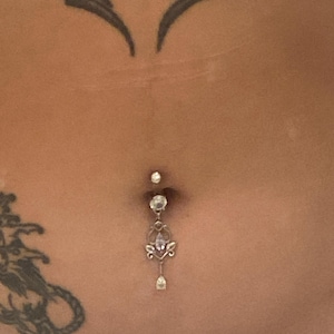 Snake Top Down Belly Button Ring Gold CZ Dangle Delicate Belly Ring ...