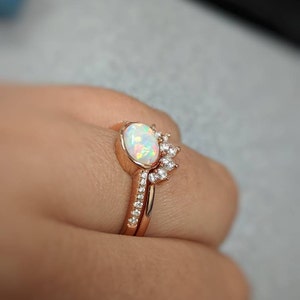 Dainty Opal Ring Opal Stacking Ring White Opal and CZ Ring | Etsy
