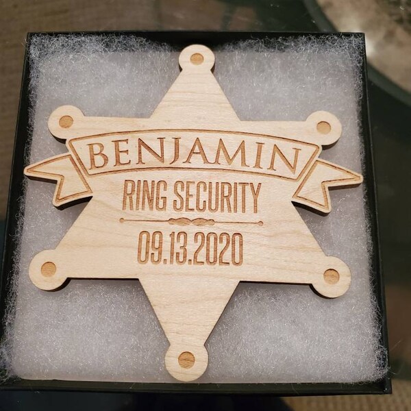 Ring Security Badge, Ring Bearer Badge, Ring Bearer Gift, Wood Name ...
