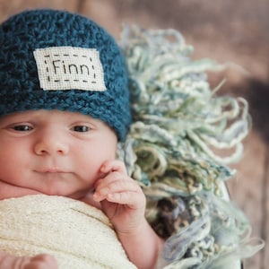 Monogrammed Newborn Baby Hat, Personalized Baby Boy Hat, Embroidered ...