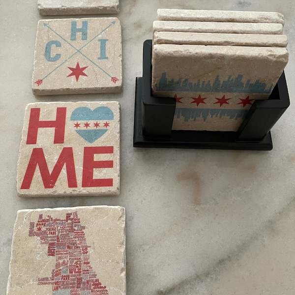 Chicago Coaster Set - Mix & Match - Chicago Flag, Skyline, Drink Local ...