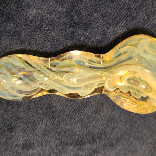 Yellow and Blue Fumed Glass Pipe Handmade Unique Golden Heady ...