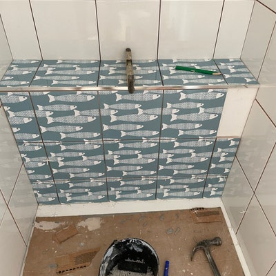 Navy Blue Fish Tile, Ocean Tile Feature Wall, Fish Decor, Pattern ...