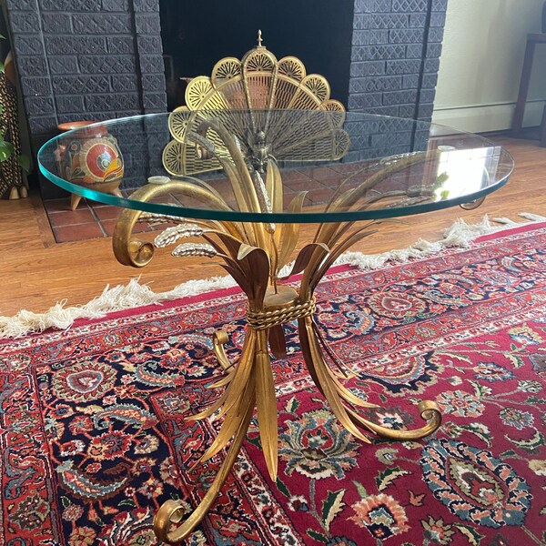 Vtg 60s Hollywood Regency Italian Gold Gilded Tulip Floral Sheaf Table ...