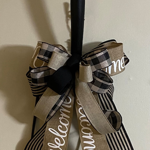 Beige/black Farmhouse Style Bow, Welcome Bow, Farmhouse Style Bow ...
