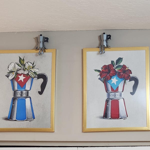 Boricua Greca Coffee Pot Art Print | Puerto Rico Cafetera Wall Decor ...