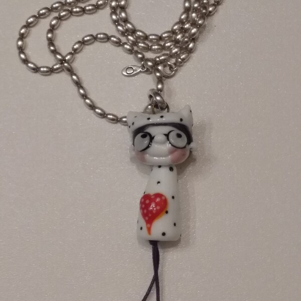 Guardian Angel With Rabbit and Hat Fairy Charm Necklace. Lampwork Glass ...