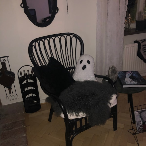 Furry Ghost Pillow Halloween Decor Black and White Spooky Stuffed ...