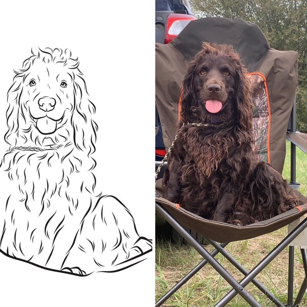 Custom Pet Ear Outline, Digital Hand Drawn, Half Body Dog Line Drawing ...