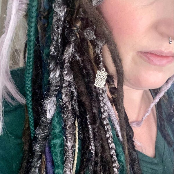 Black and White Synthetic Dread Set Boho Style With Braids Curled Tips ...