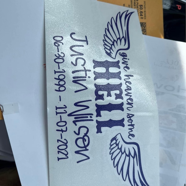 Give Heaven Some Hell Bereavement Car Decal, Angels Wings Memorial Car ...