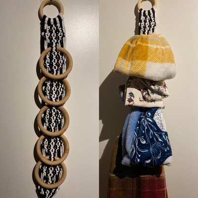 Macrame Scarf Organiser With 5 Rings // Boho Home Decor, Macrame Wall ...