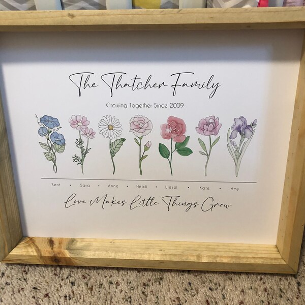Personalized Family Print, Personalized Birth Flower Print, Farmhouse ...