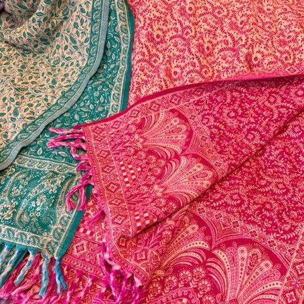 BEIGE Kani JAMAWAR Pastel Colors Shawl. Exotic Paisley Kashmiri ...