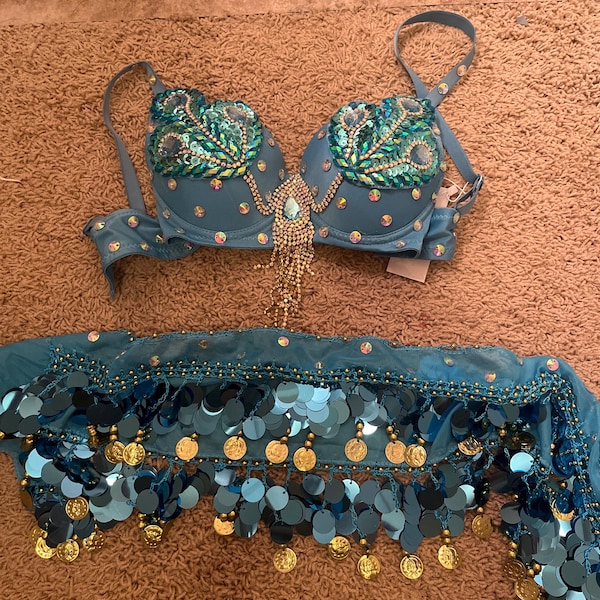 Free Shipping Hand Beaded Belly Dance Samba Costume Red Color Bra Belt