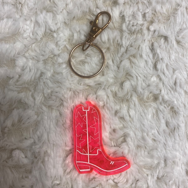 Cowgirl Boot Keychain - Rodeo - Hot Pink - Neon - Key Ring - Cute ...