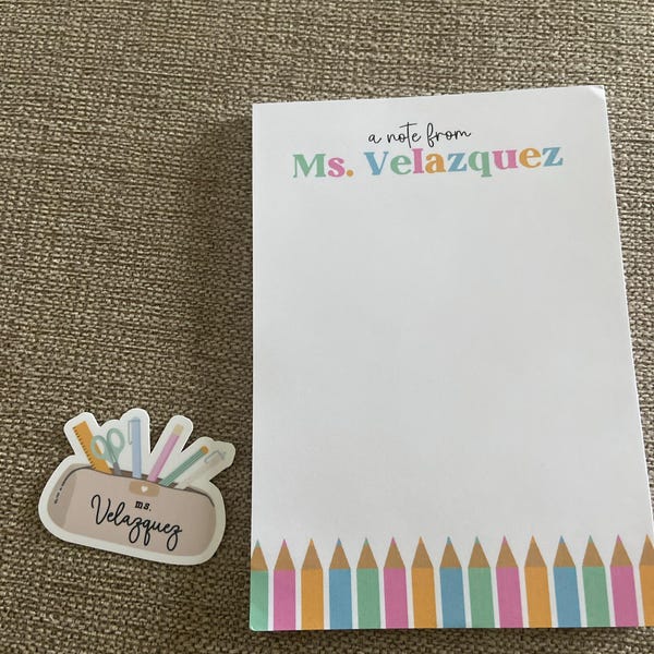Teacher Note Pad Personalized, Colorful Custom School Stationery, Cute ...