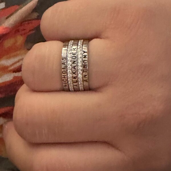 Personalized Name Ring Mom Ring Kids Names Custom Ring Stacking Mom ...