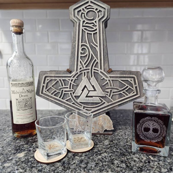 Whiskey Set "thor's Hammer, Viking Decor, Gift for Viking Fan, Nordic ...