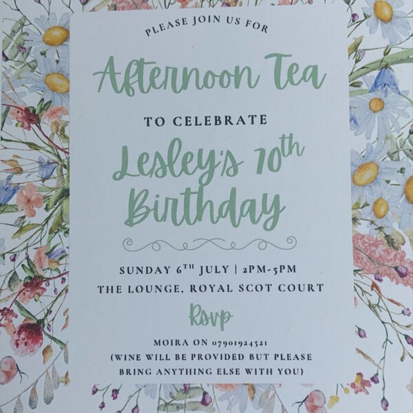 Physical Personalised Afternoon Tea, Garden Party, High Tea Wild ...